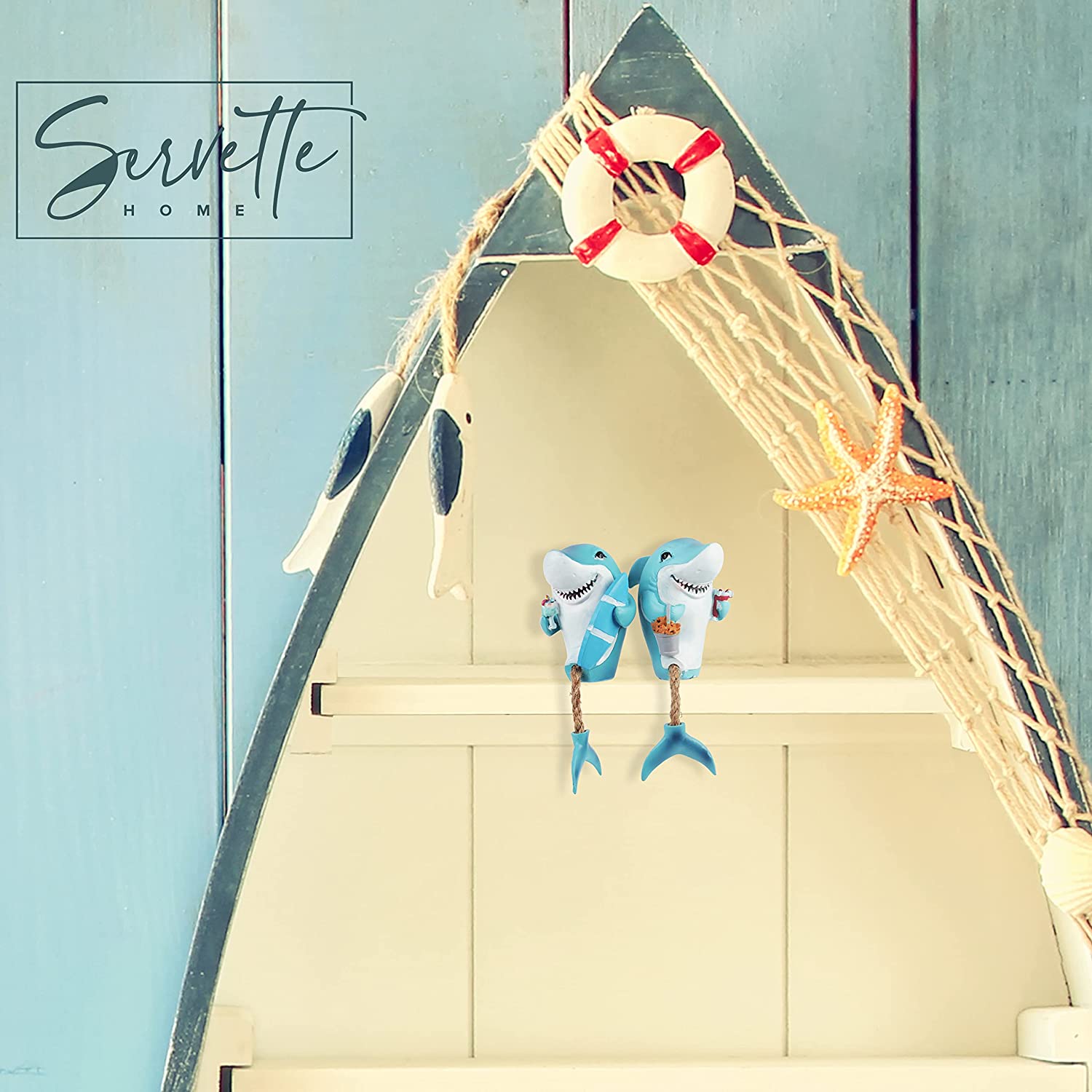 Dangle Fin Shark Shelf Sitter - Set of 2